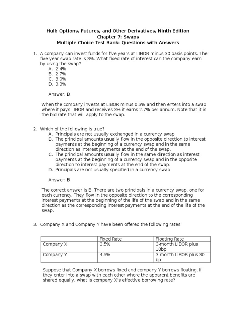 Hull OFOD9e MultipleChoice Questions and Answers Ch07 PDF | PDF | Interest Rate Swap | Swap ...