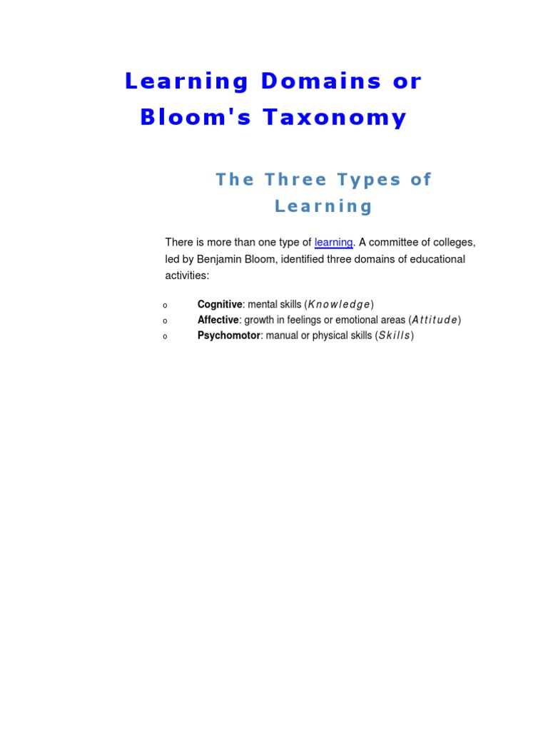Learning Domains or Bloom's Taxonomy: The Three Types of Learning | PDF ...