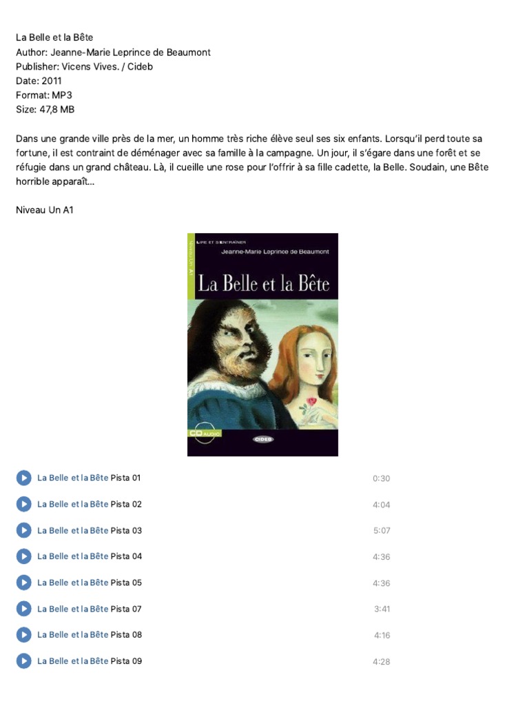 La Belle et la Bête - Niveau A1 PDF | PDF | Contes de fées européen ...