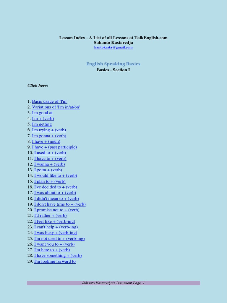 Suhanto Kastaredja: English Speaking Basics | PDF | Verb