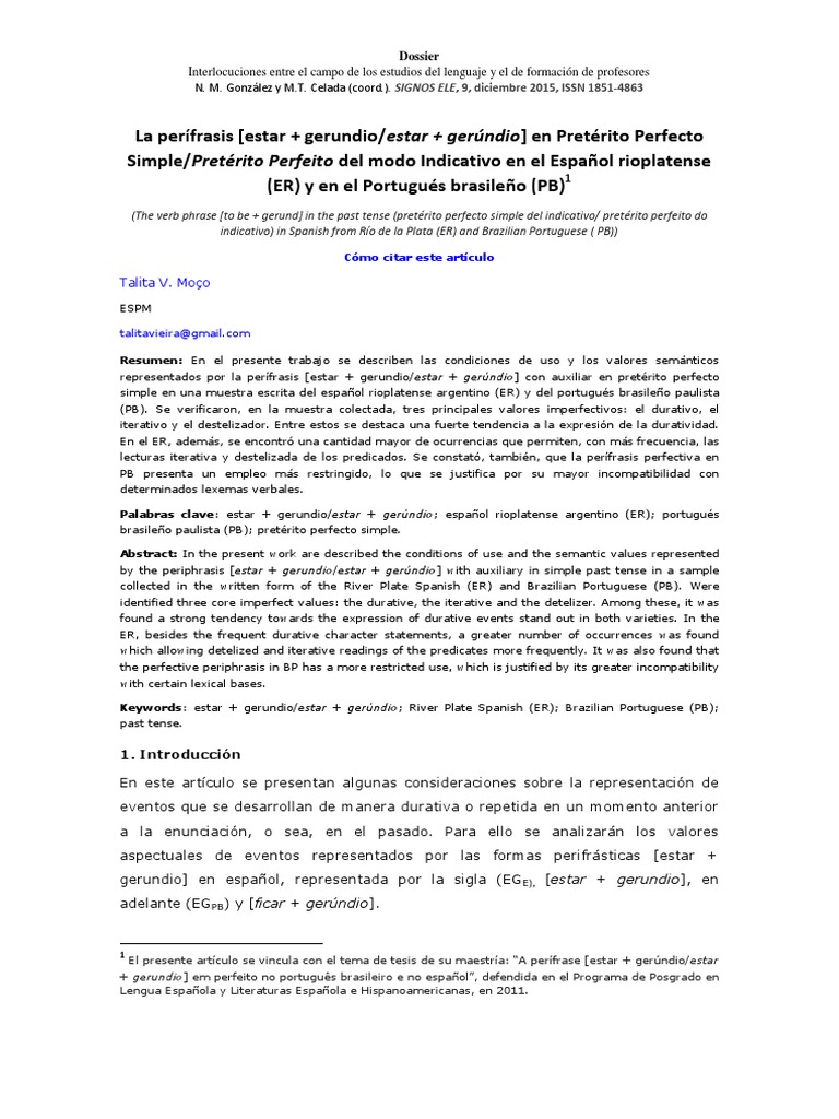 La Perifrasis Estar + Gerundio en Preterito Perfecto | PDF | Estilo ...
