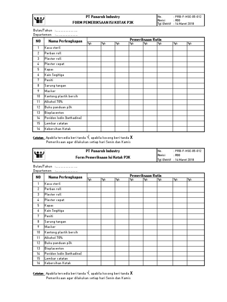 Pemeriksaan Isi Kotak P3K | PDF
