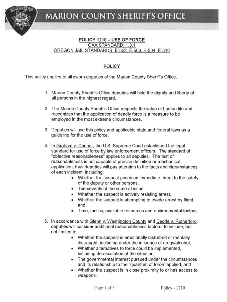 Marion County Sheriff's Office Use of Force Policy | PDF