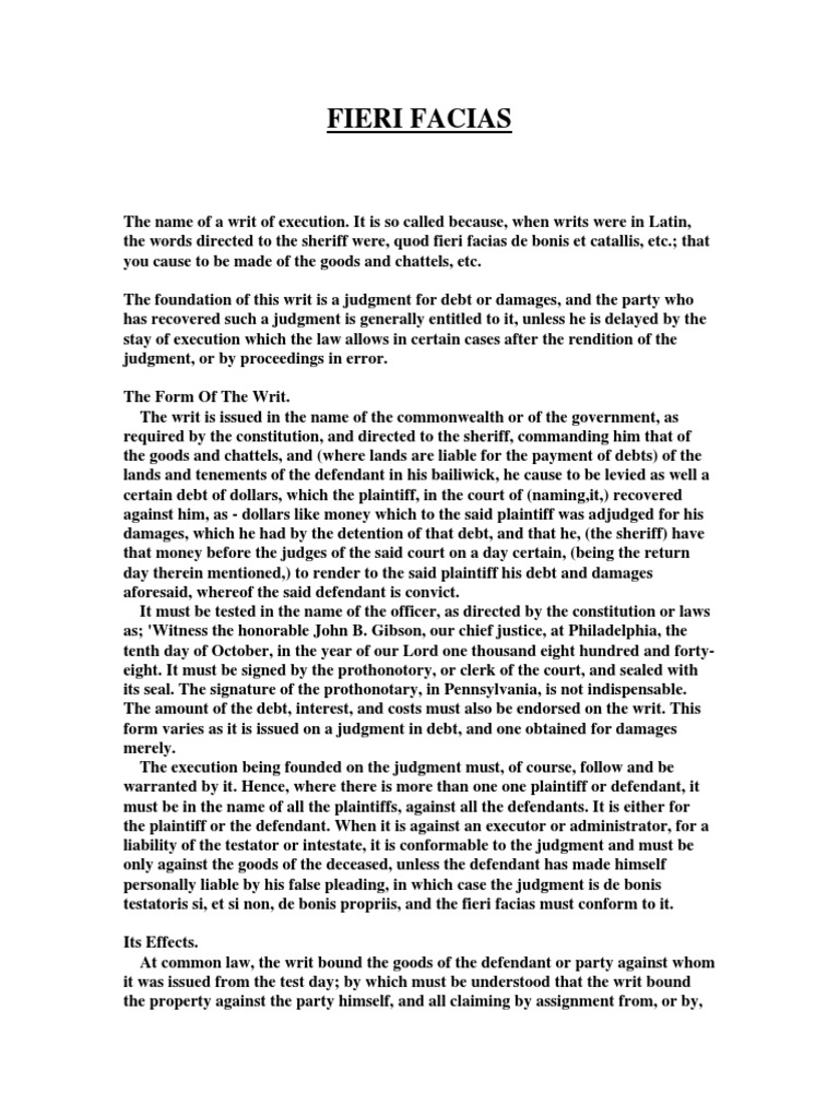 S1 Fieri Facias | PDF | Writ | Judgment (Law)