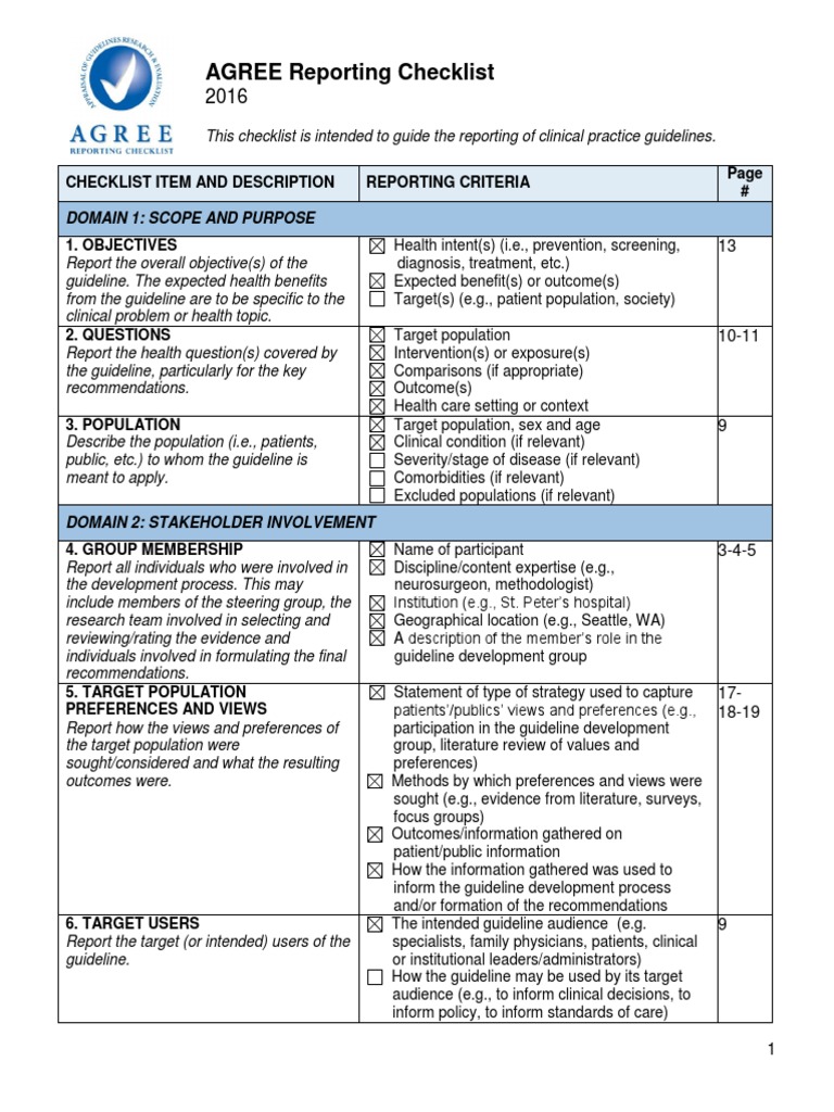 AGREE Reporting Checklist | PDF | Risk | Information