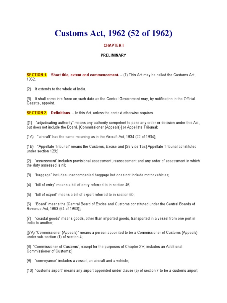 Customs Act 1962 | PDF | Territorial Waters | Warehouse