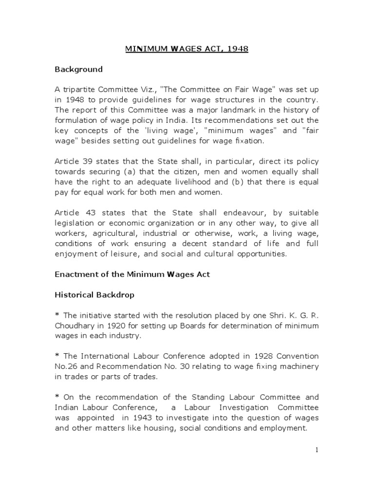Overview of Minimum Wages Act, 1948 | PDF