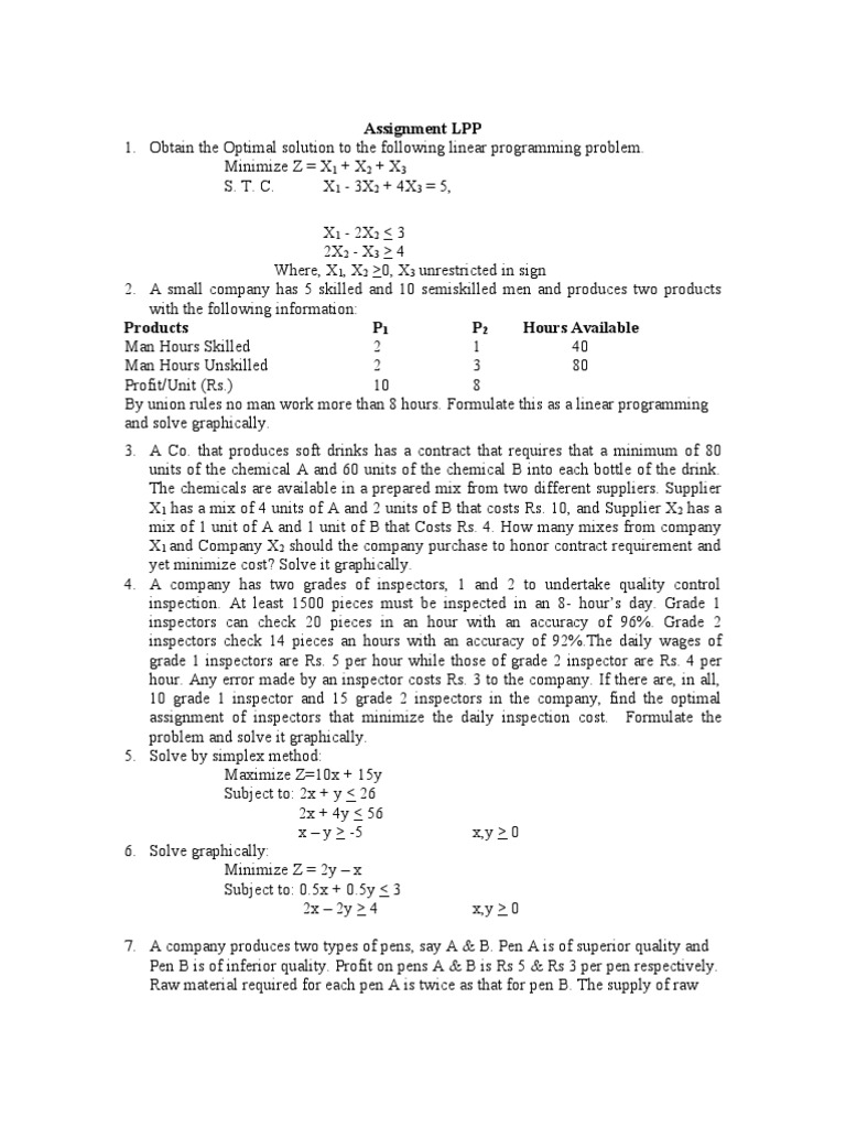 Assignment LPP. & Assignment Model | PDF | Maize | Wheat