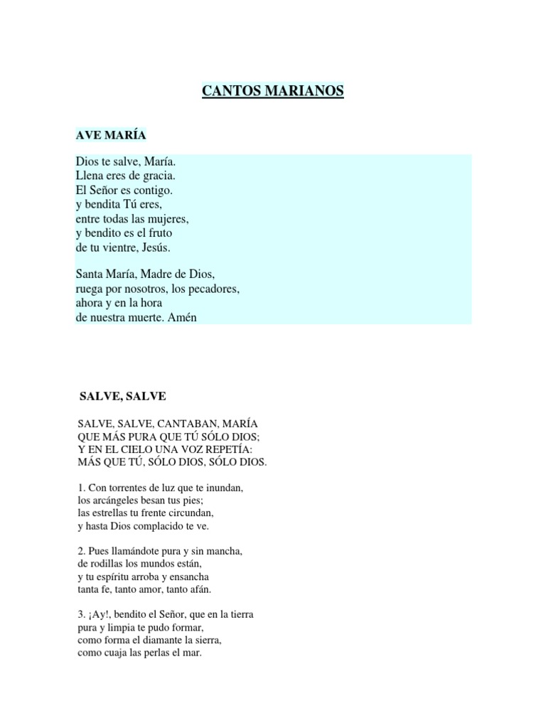 Cantos a la Virgen María: Letra y Más | PDF | María, madre de Jesús ...