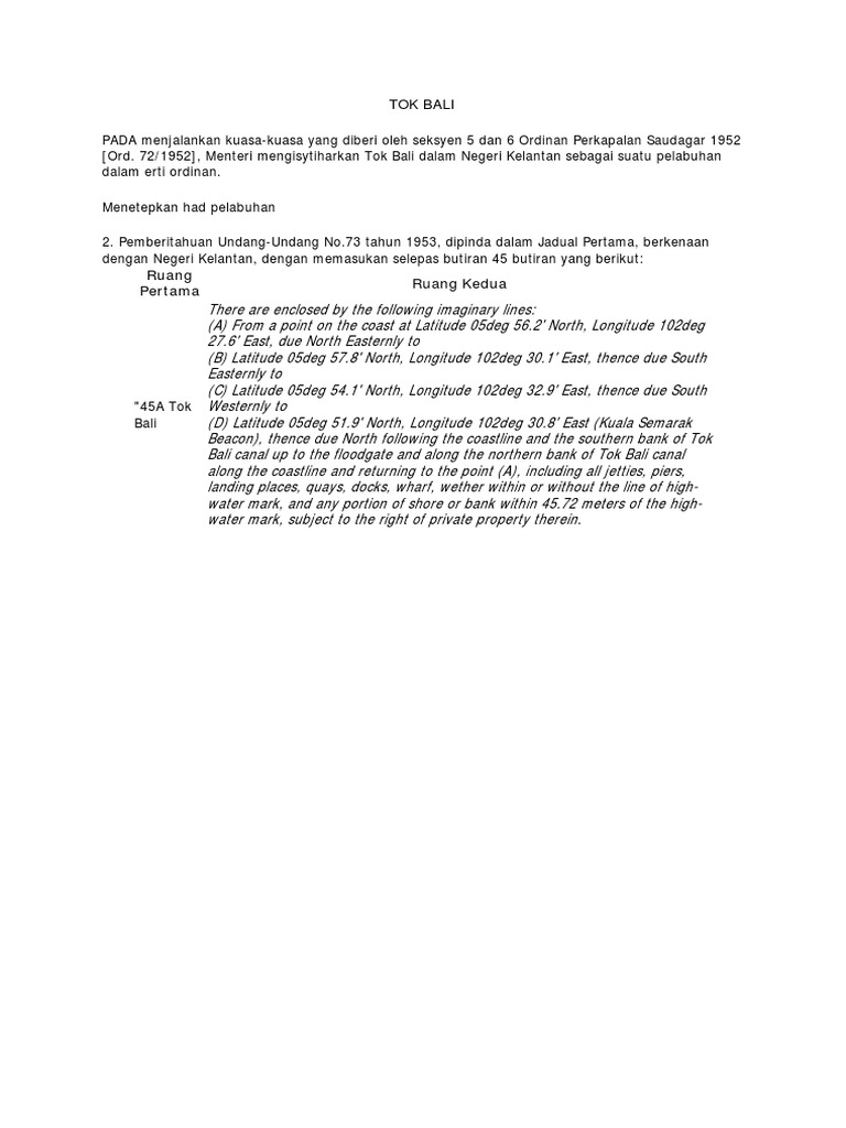 Tok Bali Port Limits | PDF