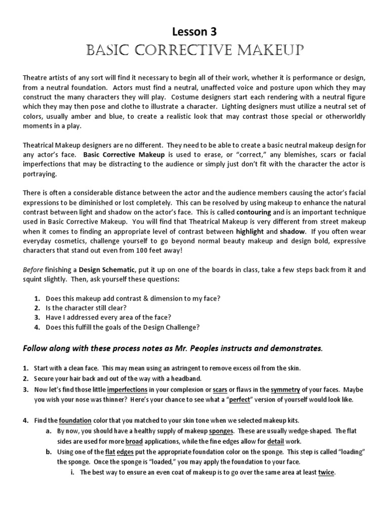 Lesson 3 - Basic Corrective Makeup | PDF | Eyebrow | Lip