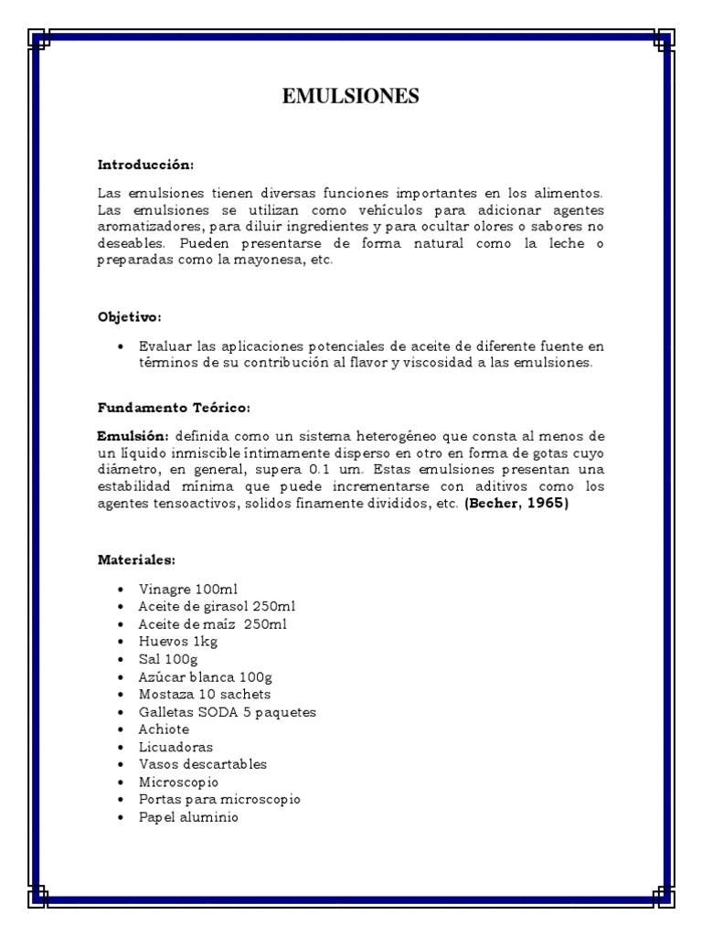 EMULSIONES | PDF | Huevo como alimento | Emulsión