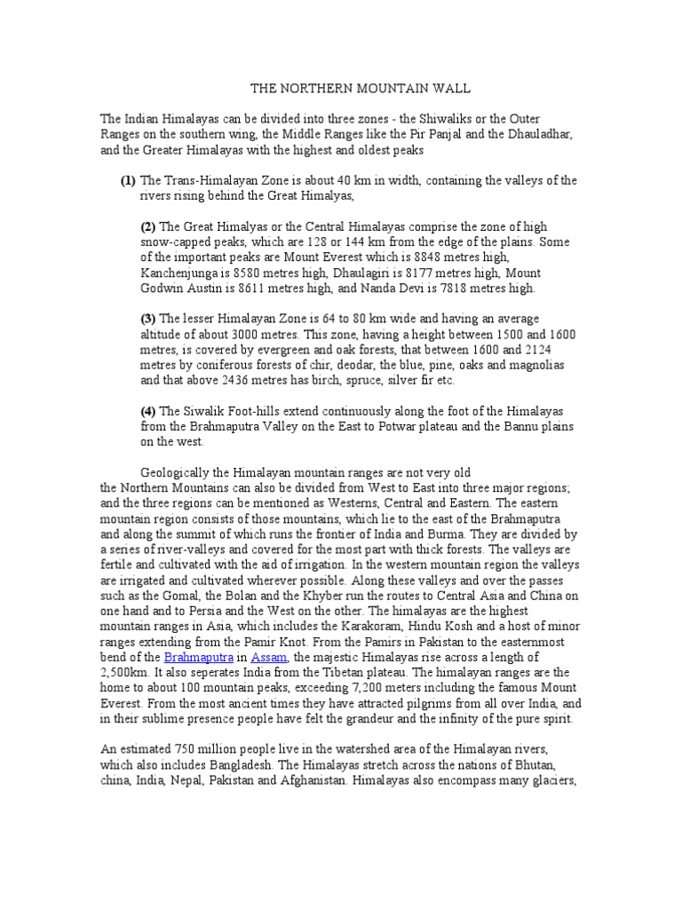 The Northern Mountain Wall | Download Free PDF | Himalayas | Earth Sciences