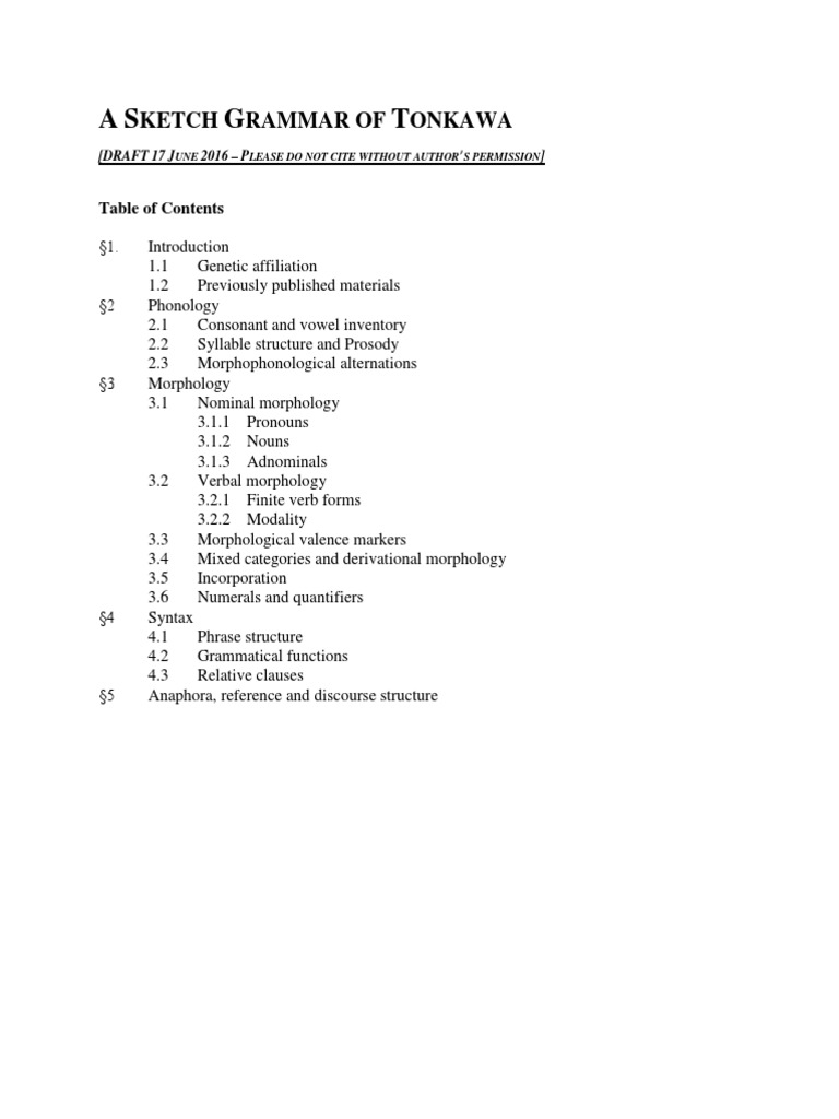 A Concise yet Insightful Grammatical Sketch of the Tonkawa Language ...
