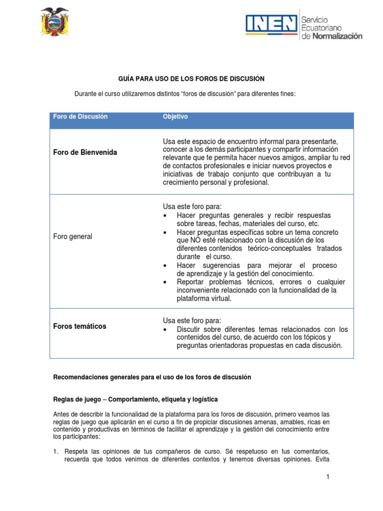 4 Guía Par Uso de Foros de Discusión | PDF | Foro de Internet ...