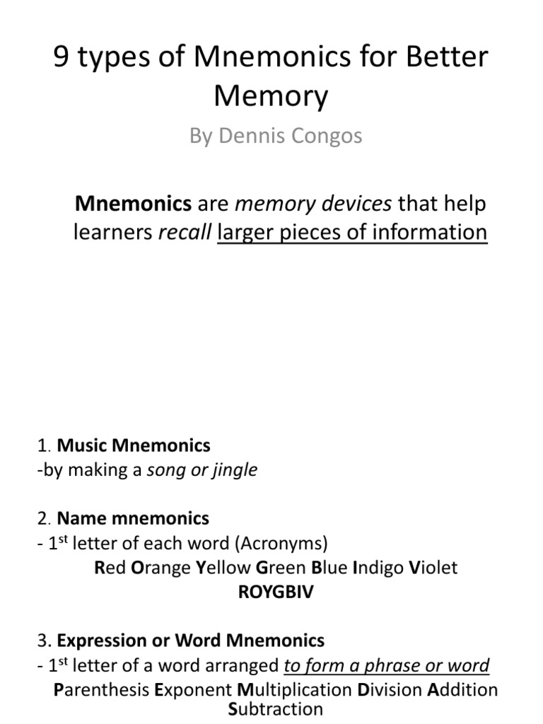 9 Types of Mnemonics For Better Memory | PDF
