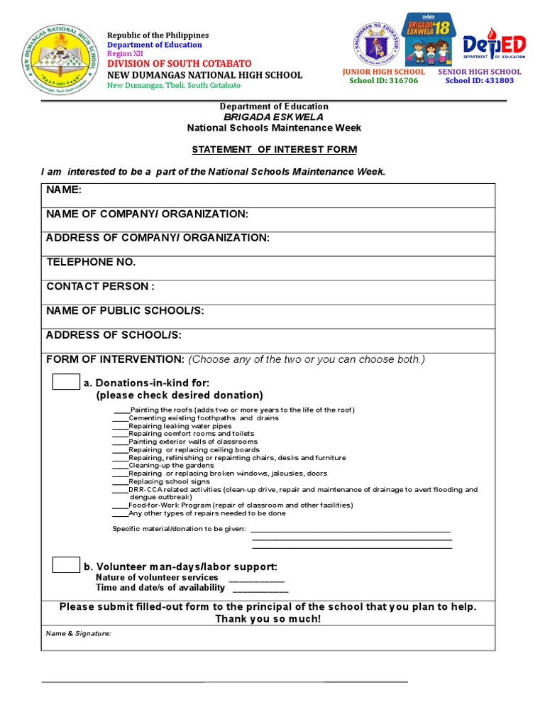 Statement of Interest Form | PDF | Building Engineering | Schools