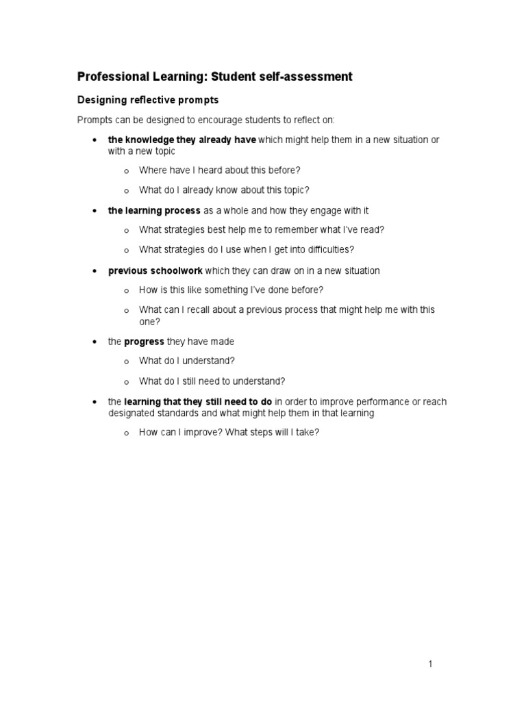 Studentself-Assessment Prompts | PDF | Career & Growth | Wellness