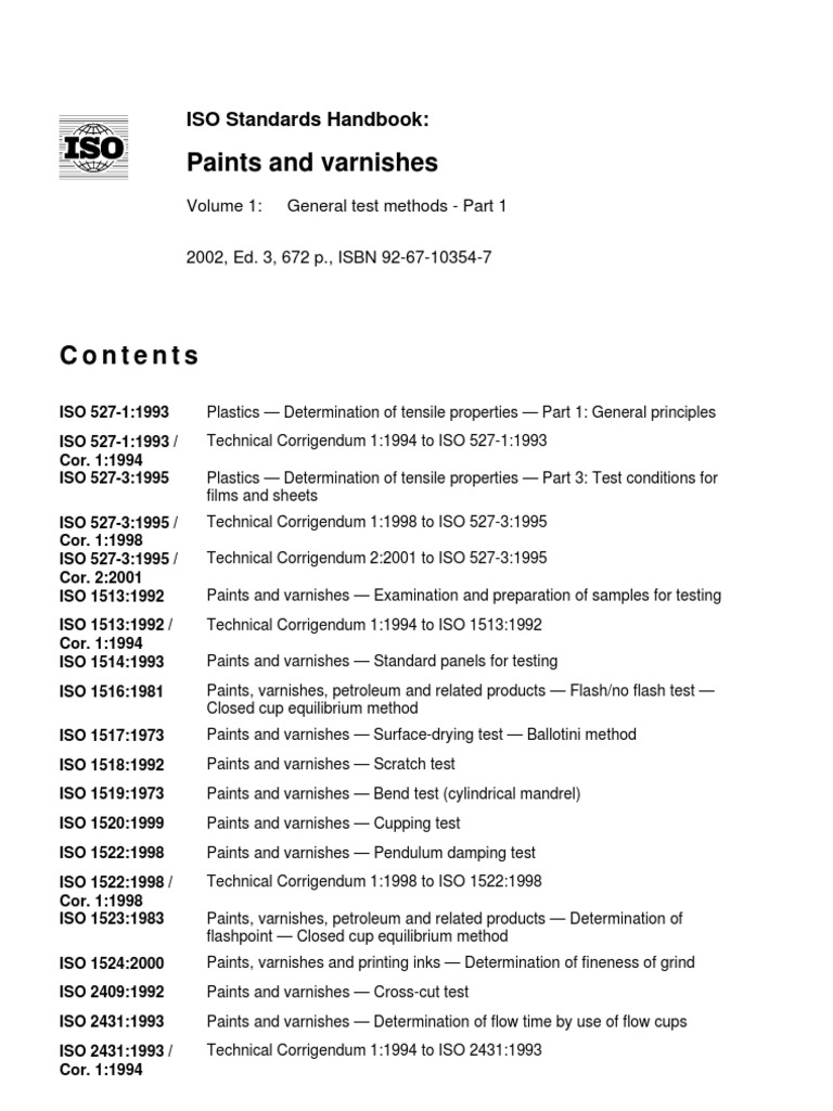 Paints and Varnishes: ISO Standards Handbook | PDF | Paint | Varnish