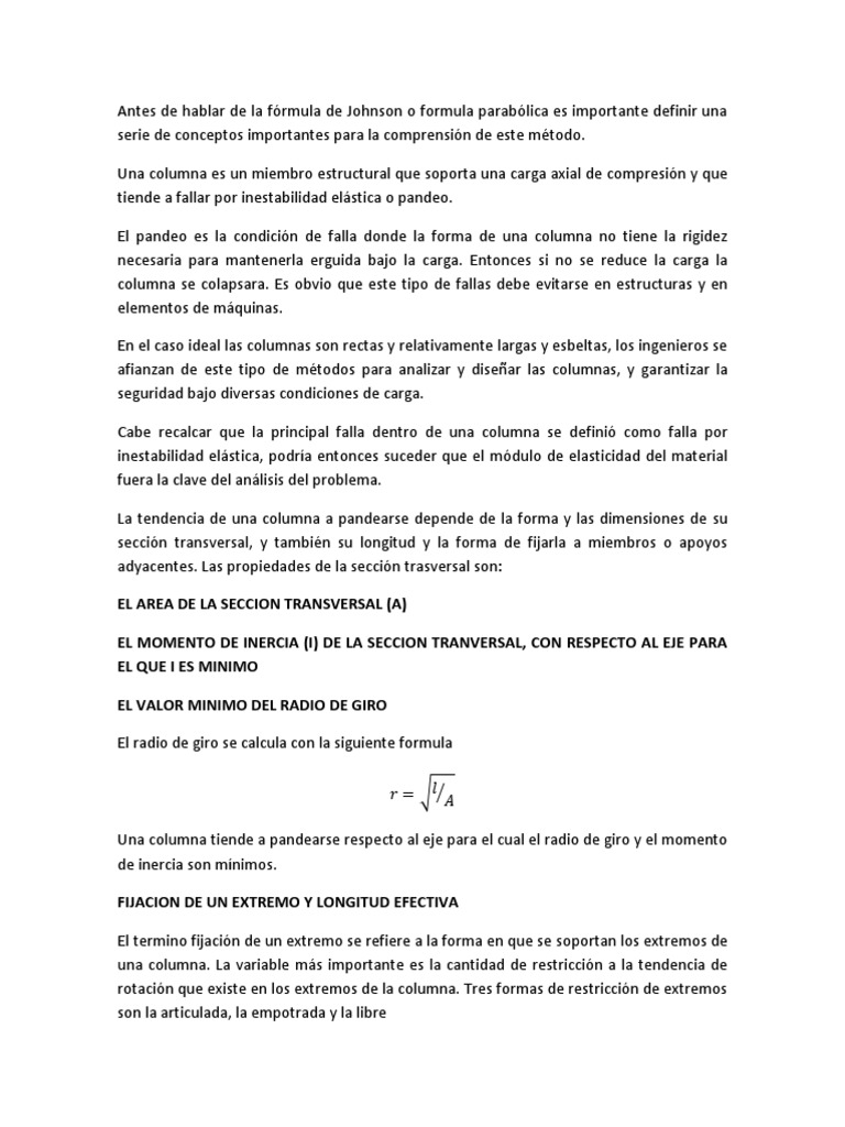 Fórmula de Johnson en Diseño de Columnas | PDF | Pandeo | Ingeniería ...