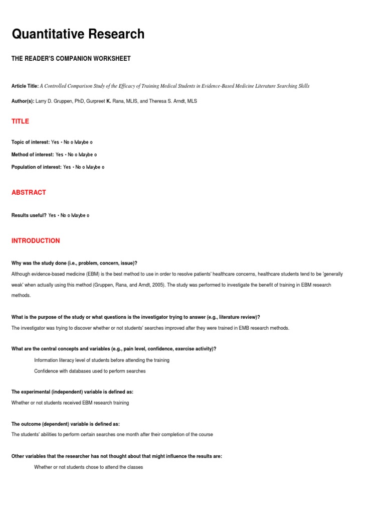 Quantitative Research Worksheet | PDF | Data | Experiment