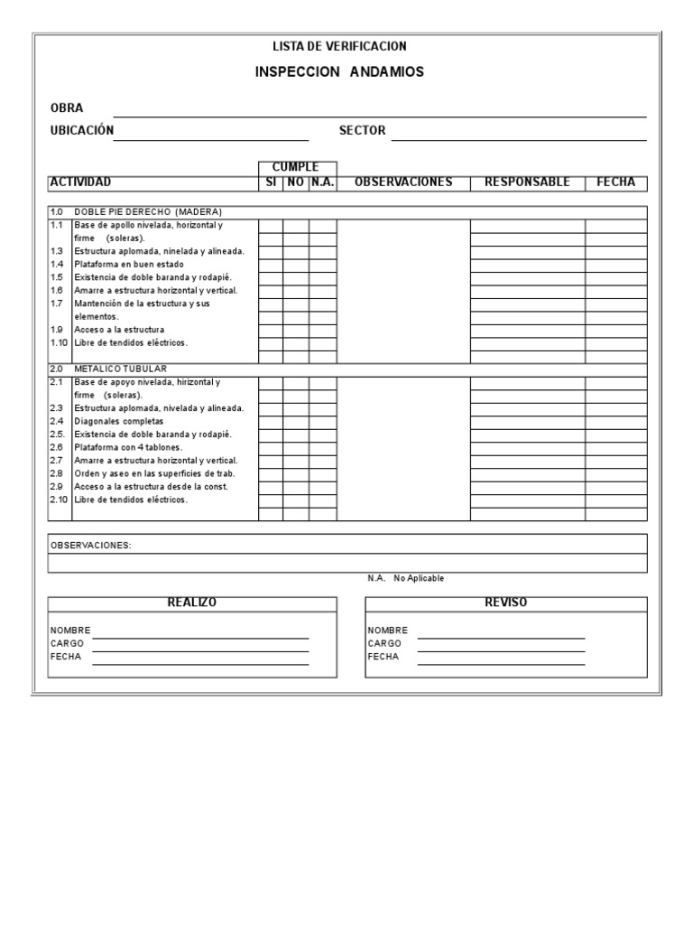 Check List Andamio | PDF