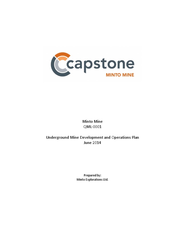 Minto Mine Underground Operations Plan | PDF | Economic Geology | Mining