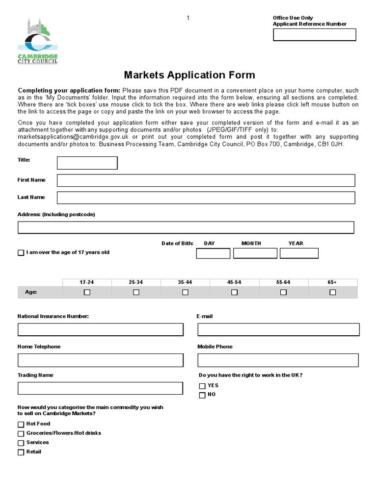 Market Application Form 1 | PDF | Race And Ethnicity In The United ...