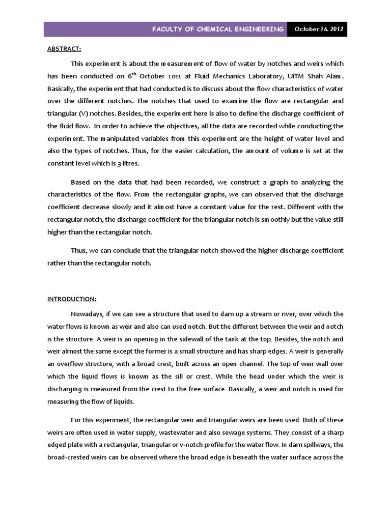 Flow of Water by Notch and Weirs | PDF | Discharge (Hydrology) | Fluid ...