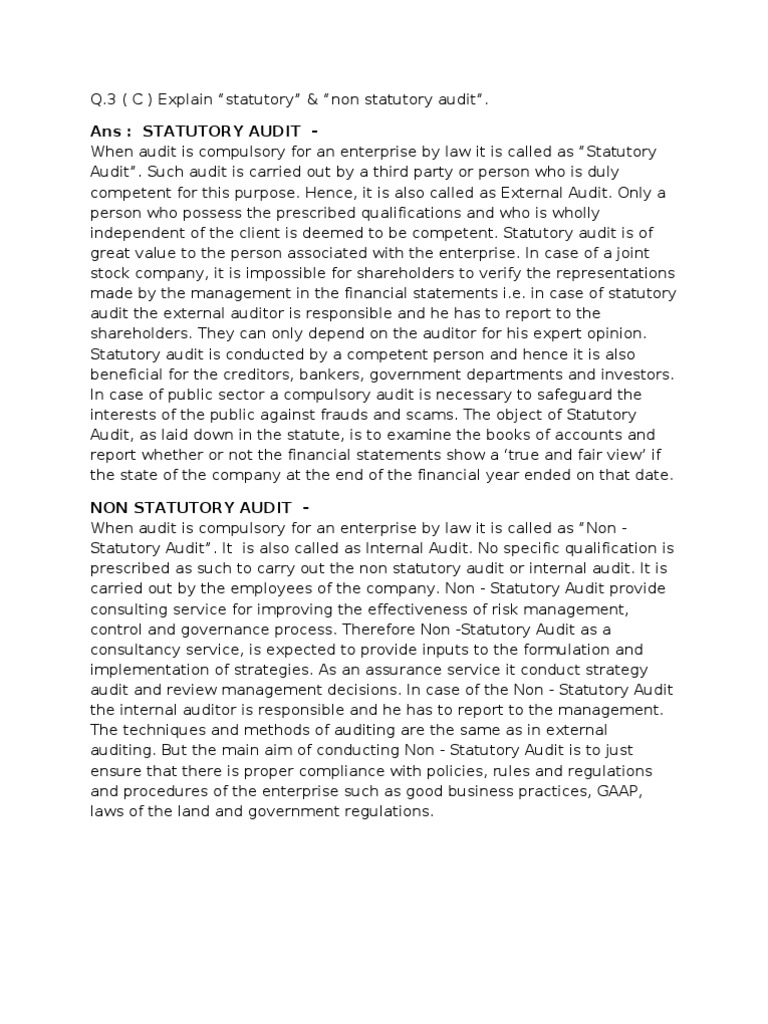 Statutory vs Non-Statutory Audit Explained | PDF | Audit | Internal Audit