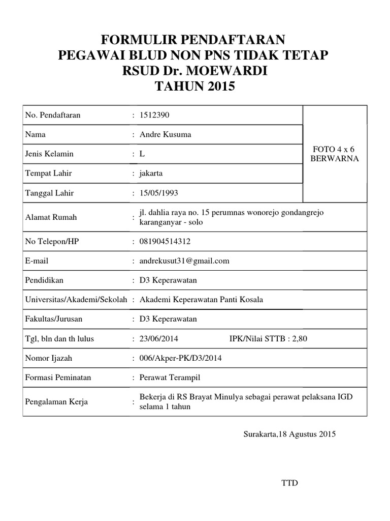 Pendaftaran Pegawai RSUD Dr. Moewardi | PDF