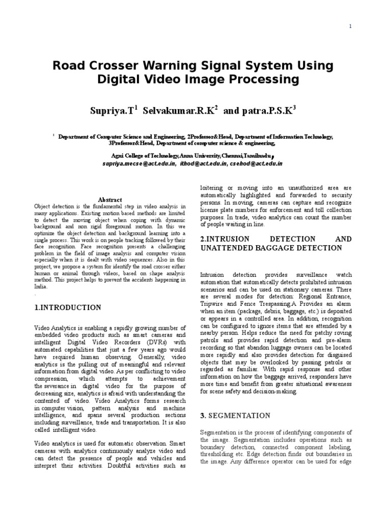 Road Crosser Warning Signal System Using Digital Video Image Processing | PDF | Image ...