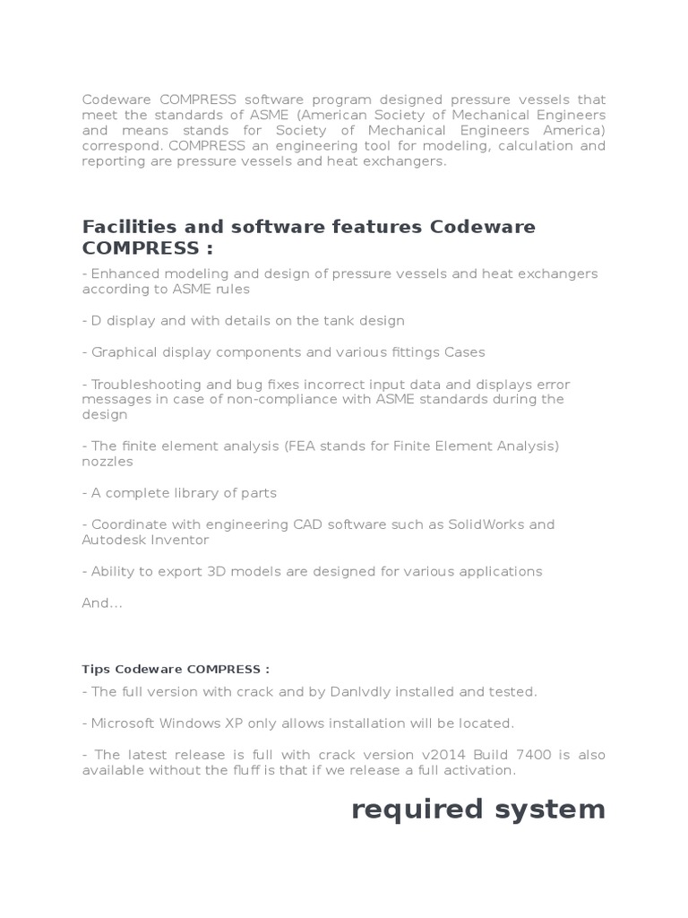Codeware COMPRESS engineering software for pressure vessel and heat ...