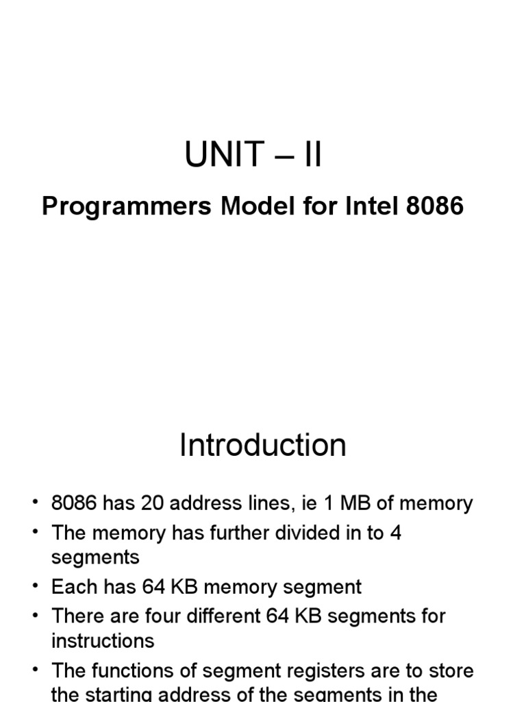Unit - Ii: Programmers Model For Intel 8086 | PDF | Computer Hardware ...