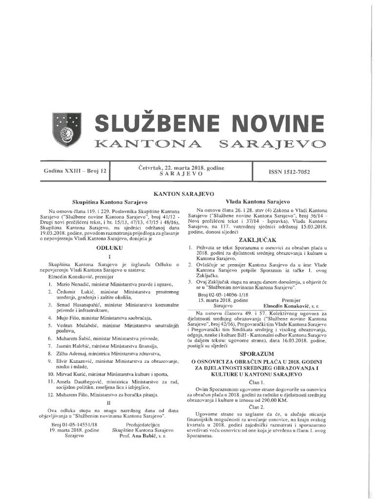 Kolektivni Ugovor Za Srednje Obrazovanje 2018 PDF | PDF