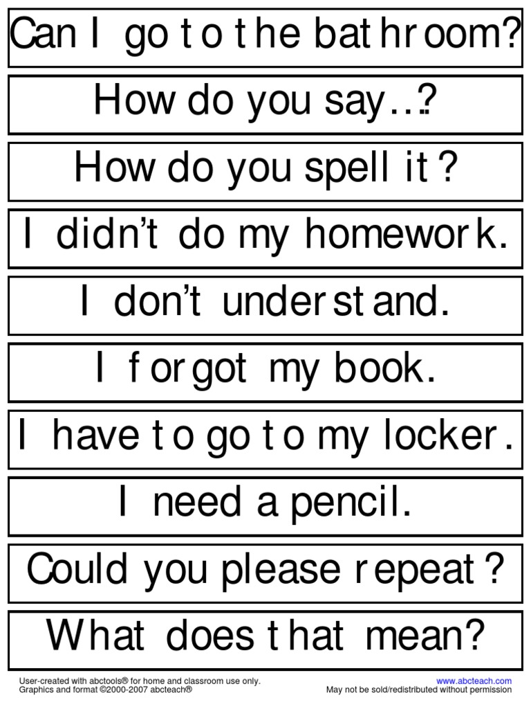 Classroom Expressions ESL | PDF