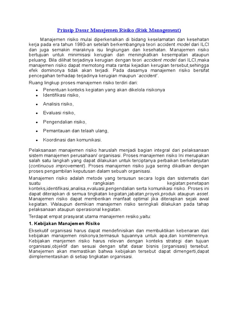 Prinsip Dasar Manajemen Risiko (Risk Management) | PDF