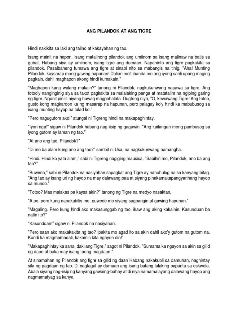 Ang Pilandok at Ang Tigre | PDF