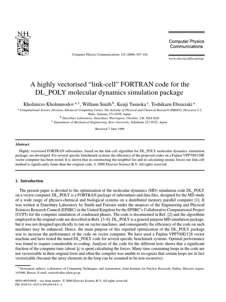 A Highly Vectorised "Link-Cell" FORTRAN Code For The DL - POLY Molecular Dynamics Simulation ...