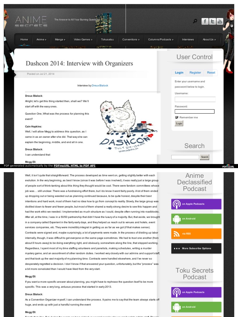Animesecrets - Org - Dashcon 2014 Interview With Organizers - PDF | PDF ...