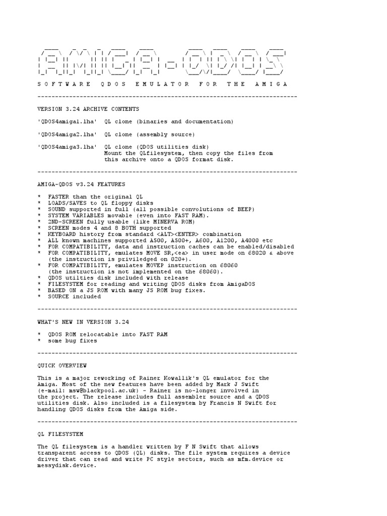Software QDOS Emulator for the Amiga: An Introduction to Running the ...