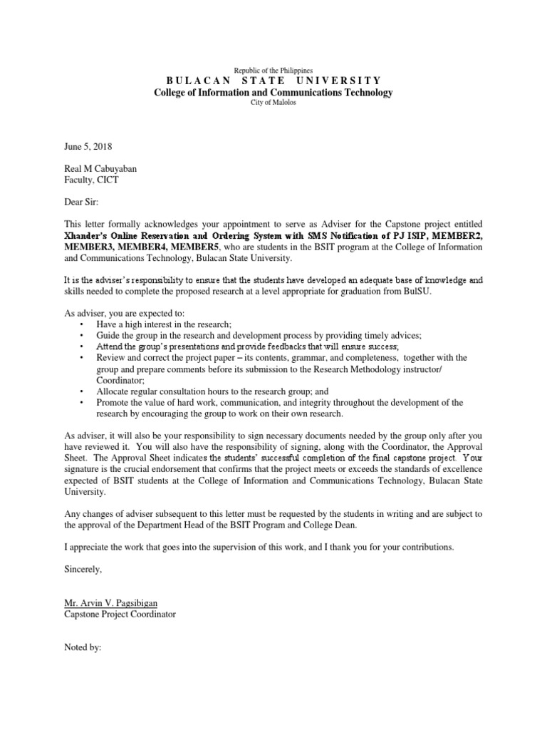 BSIT Letter For Thesis Adviser | PDF | Thesis | University