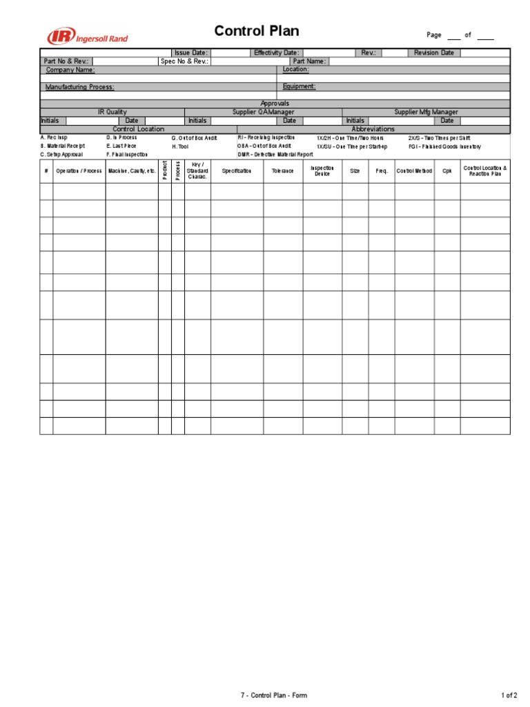 Control Plan Ingersol Rand | PDF | Production And Manufacturing ...