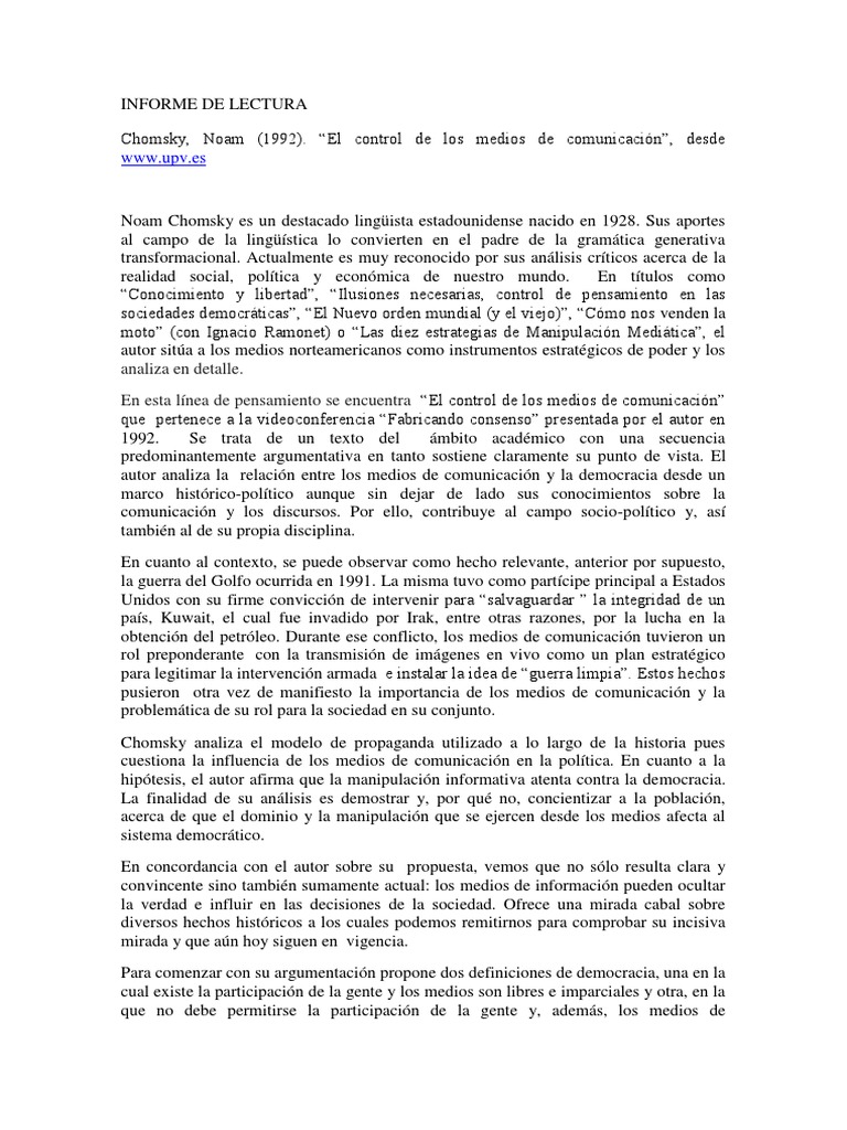 ILC Mód 1 El Control de Los Medios de Comunicación Chomsky | PDF | Noam Chomsky | Democracia
