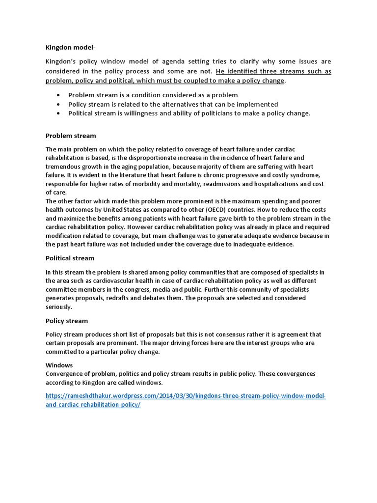 Kingdon's Three Stream Model of Agenda Setting | PDF | Policy | Heart ...