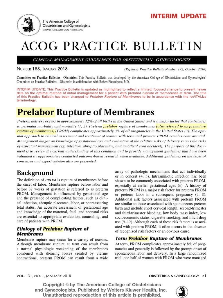 Acog Prom | PDF | Preterm Birth | Childbirth