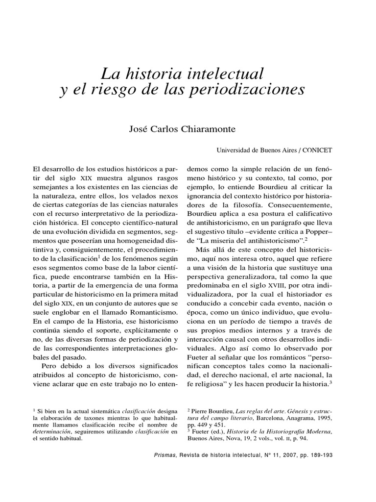 CHIARAMONTE - Historia Intelectual y Periodizaciones PDF | PDF | Nación ...