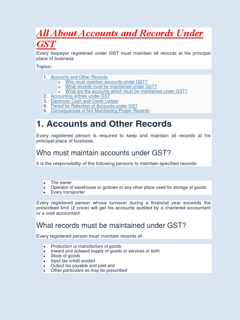 GST Accounts and Records Guide | PDF | Taxes | Money