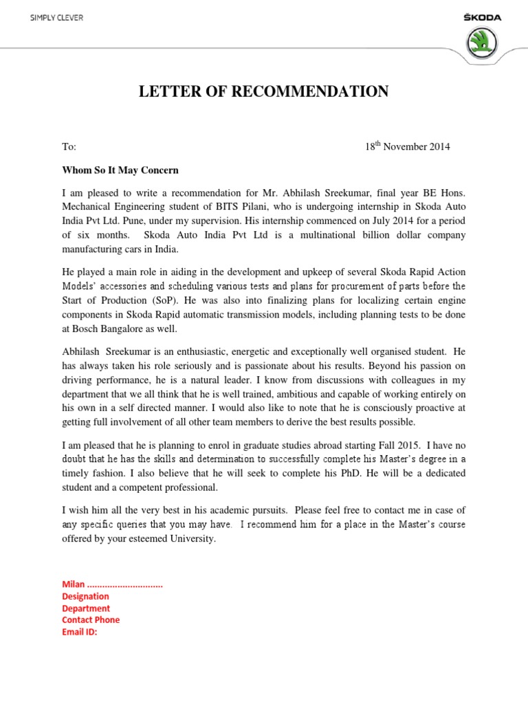 Letter of Recommendation for Mechanical Engineer | PDF