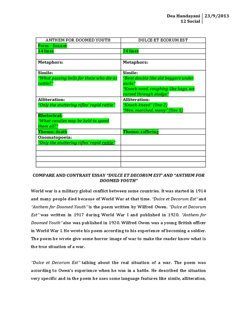 Comparing Owen's War Poems | PDF | Rhyme | Poetry